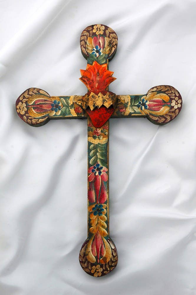 Contreras Designs - MXC2 - Mexican Flaming Heart Wall Cross Accent ...